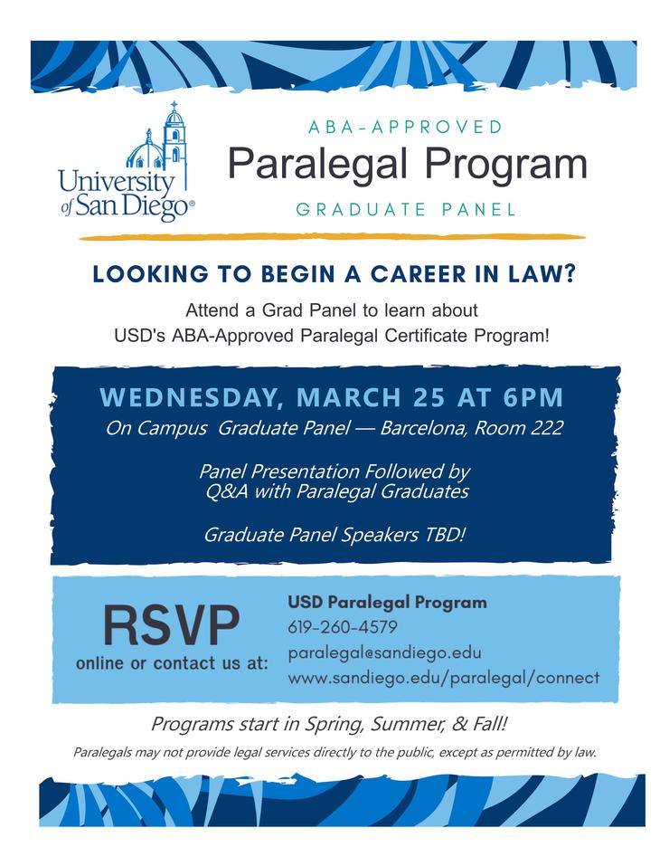 Law Events Calendar - USD Paralegal Program Graduate Panel - Free ...